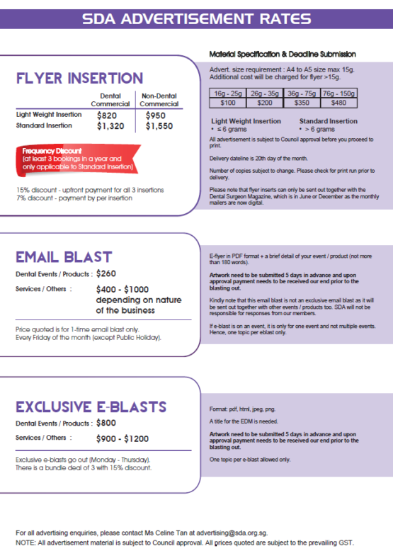 Rate Card - Singapore Dental Association (SDA)