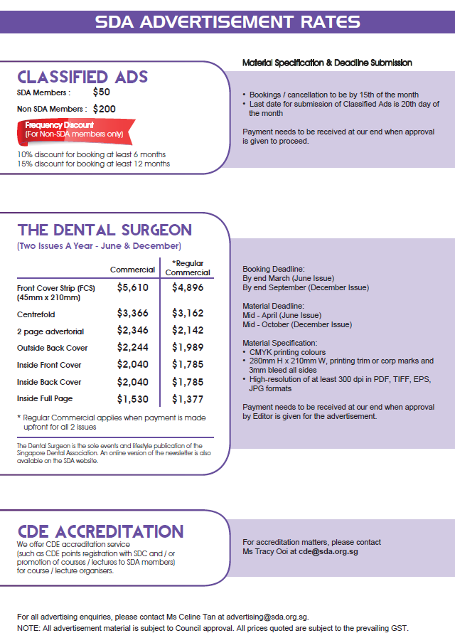 Rate Card - Singapore Dental Association (SDA)