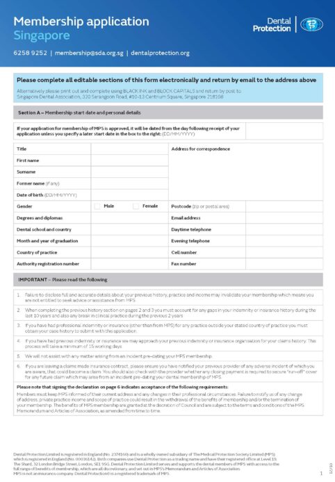 Membership Forms - Singapore Dental Association (SDA)